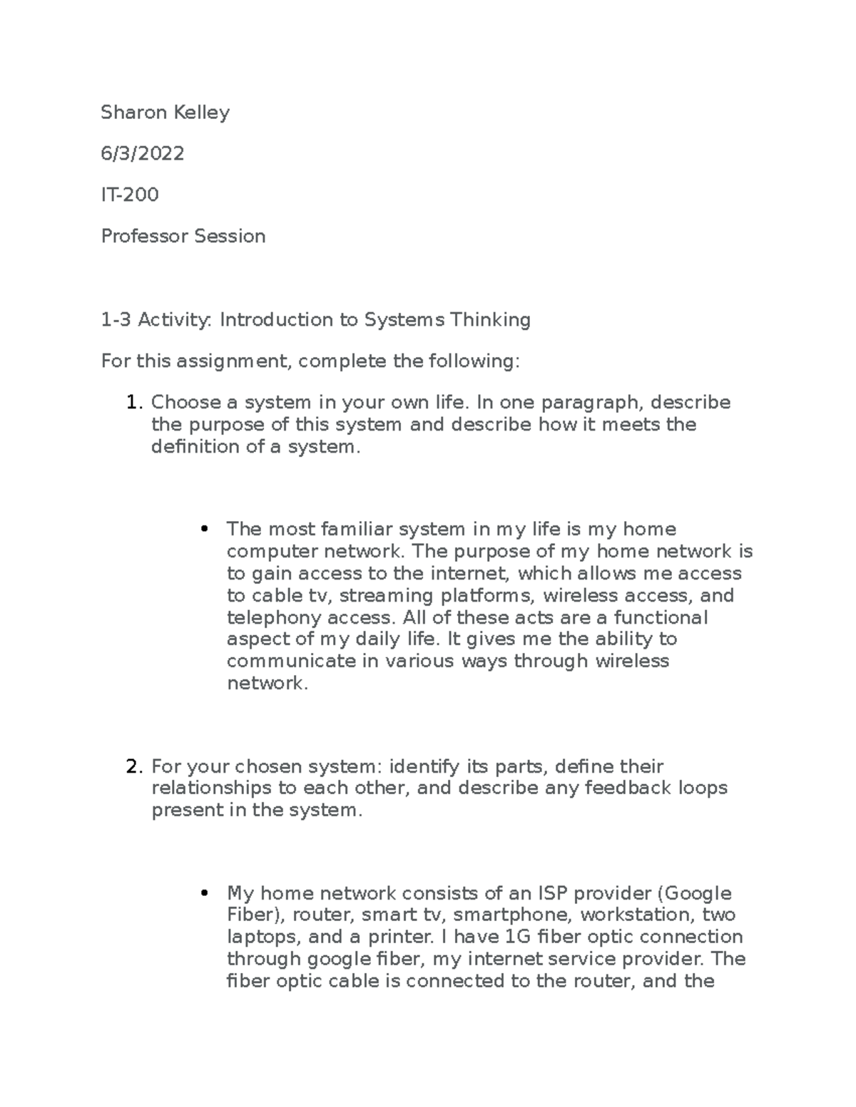 1-3 Activity Introduction to Systems Thinking - Sharon Kelley 6/3/ IT ...