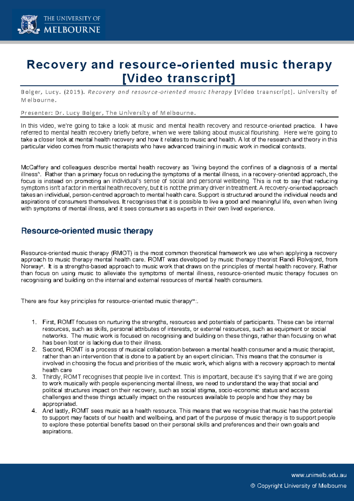 MUSI2015 0 Recovery and resource-oriented music therapy - Video ...