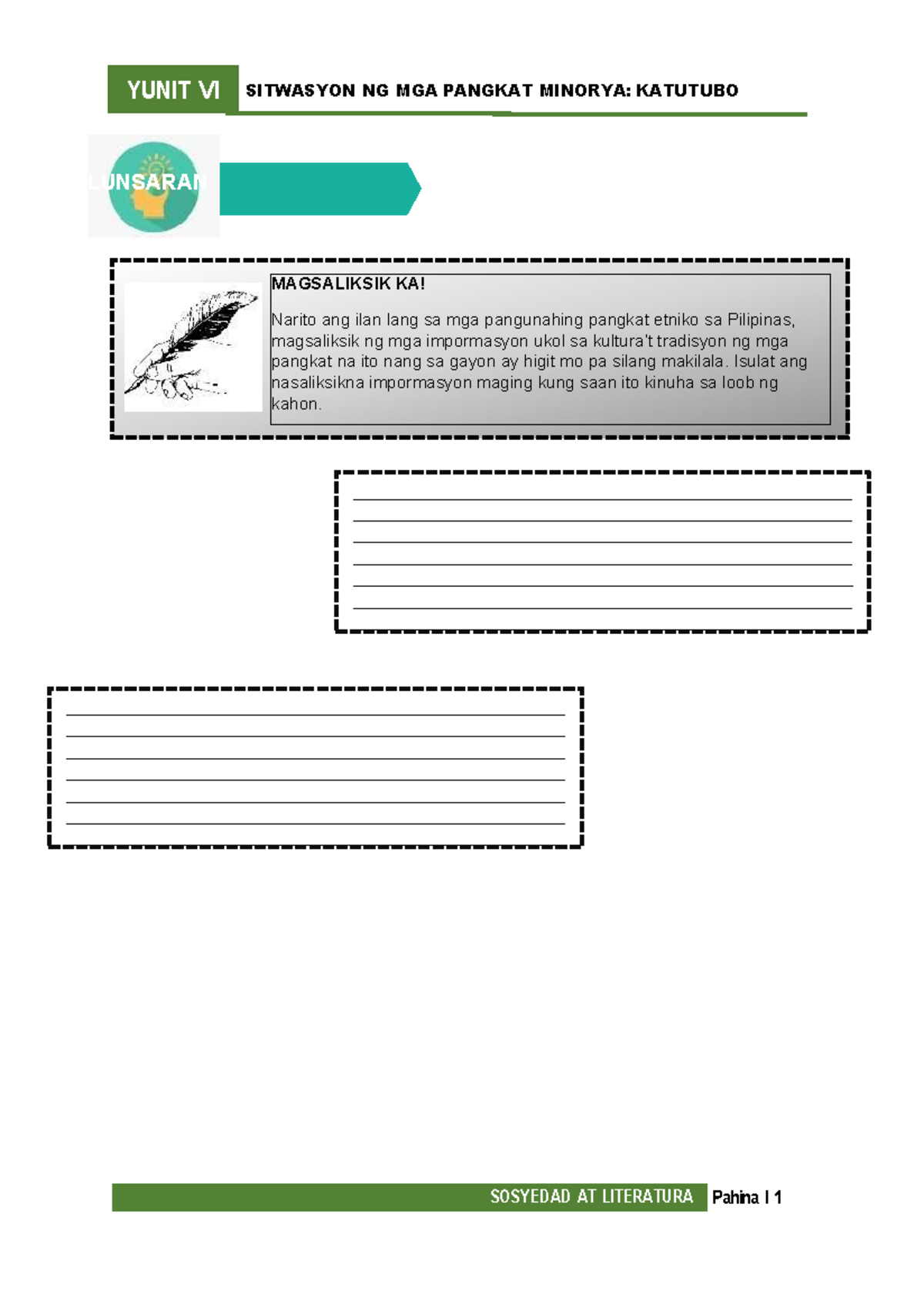 Katutubo - NONE - BS Architecture - YUNIT VI SITWASYON NG MGA PANGKAT ...