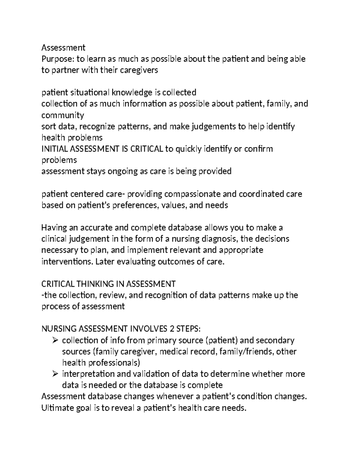 Adpie notes - Assessment Purpose: to learn as much as possible about ...