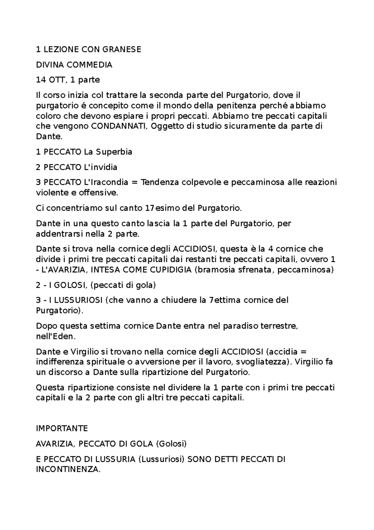1 Lezione CON Granese - riassunto - Lettere - UniSa - Studocu