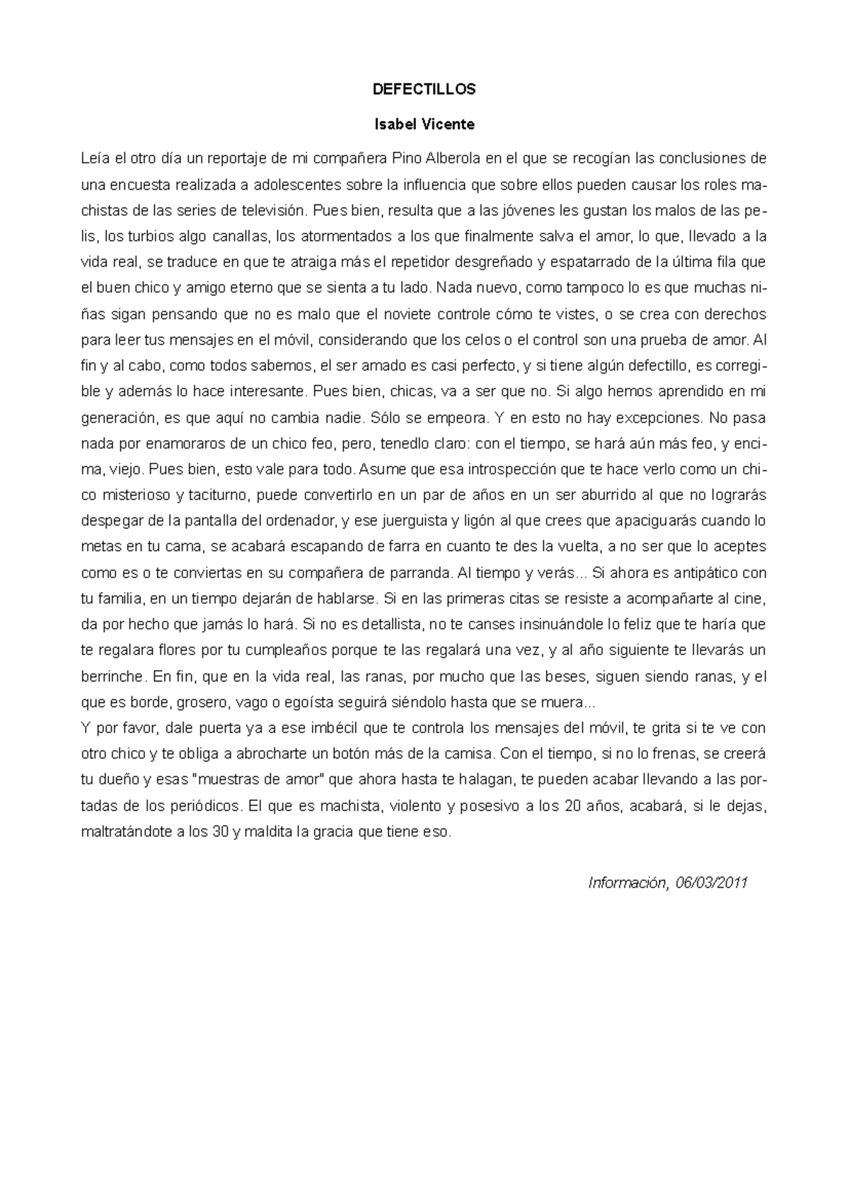 Defectillos - EJEMPLO DE MODALIZACIÓN - DEFECTILLOS Isabel Vicente Leía ...