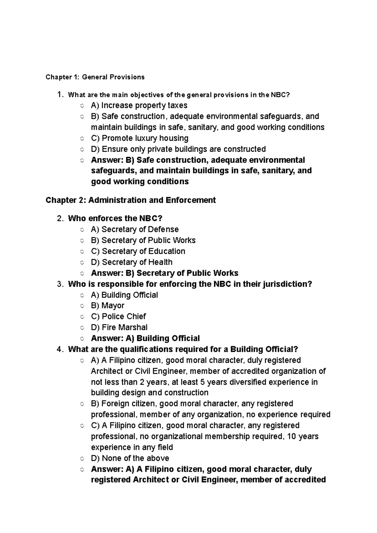 PD-1096 EXAM - PD 1096- National Building Code Exam Reviewer - Chapter 1: General Provisions 1 ...