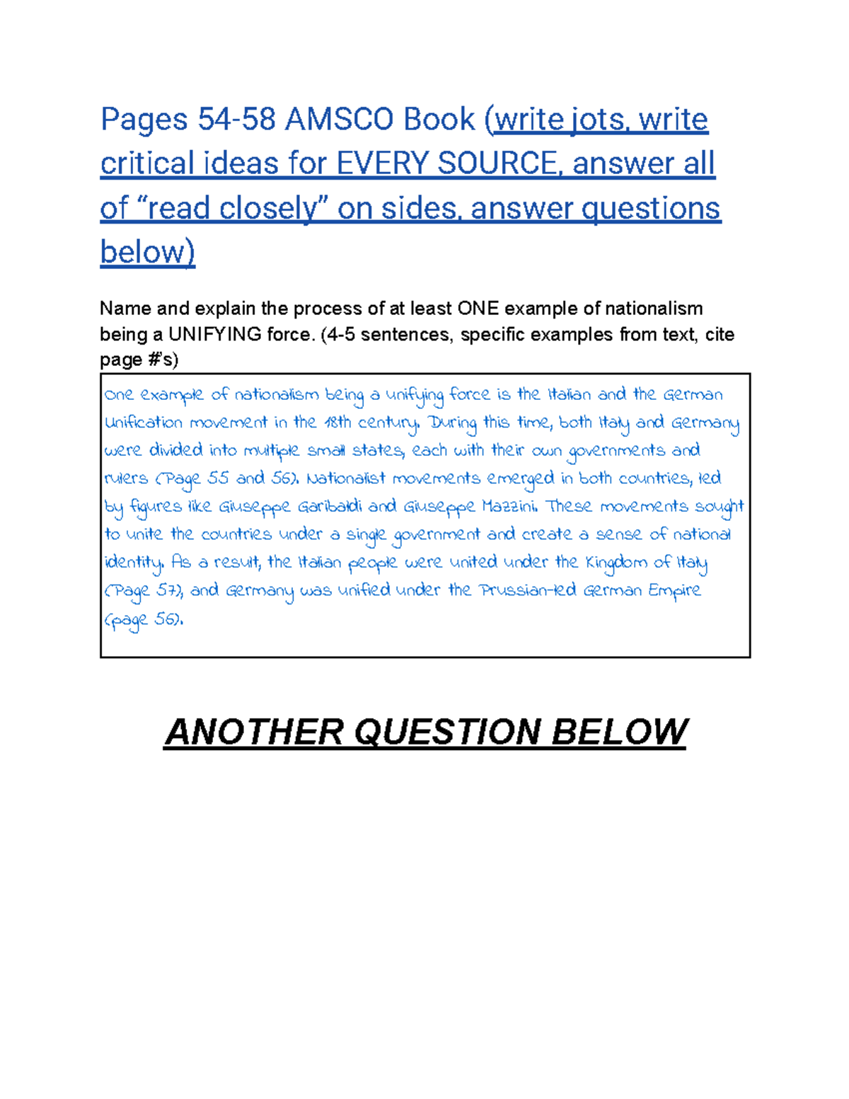 Caleb Kessie - HW: Amsco Pages 54-58 Review - Pages 54-58 AMSCO Book ...