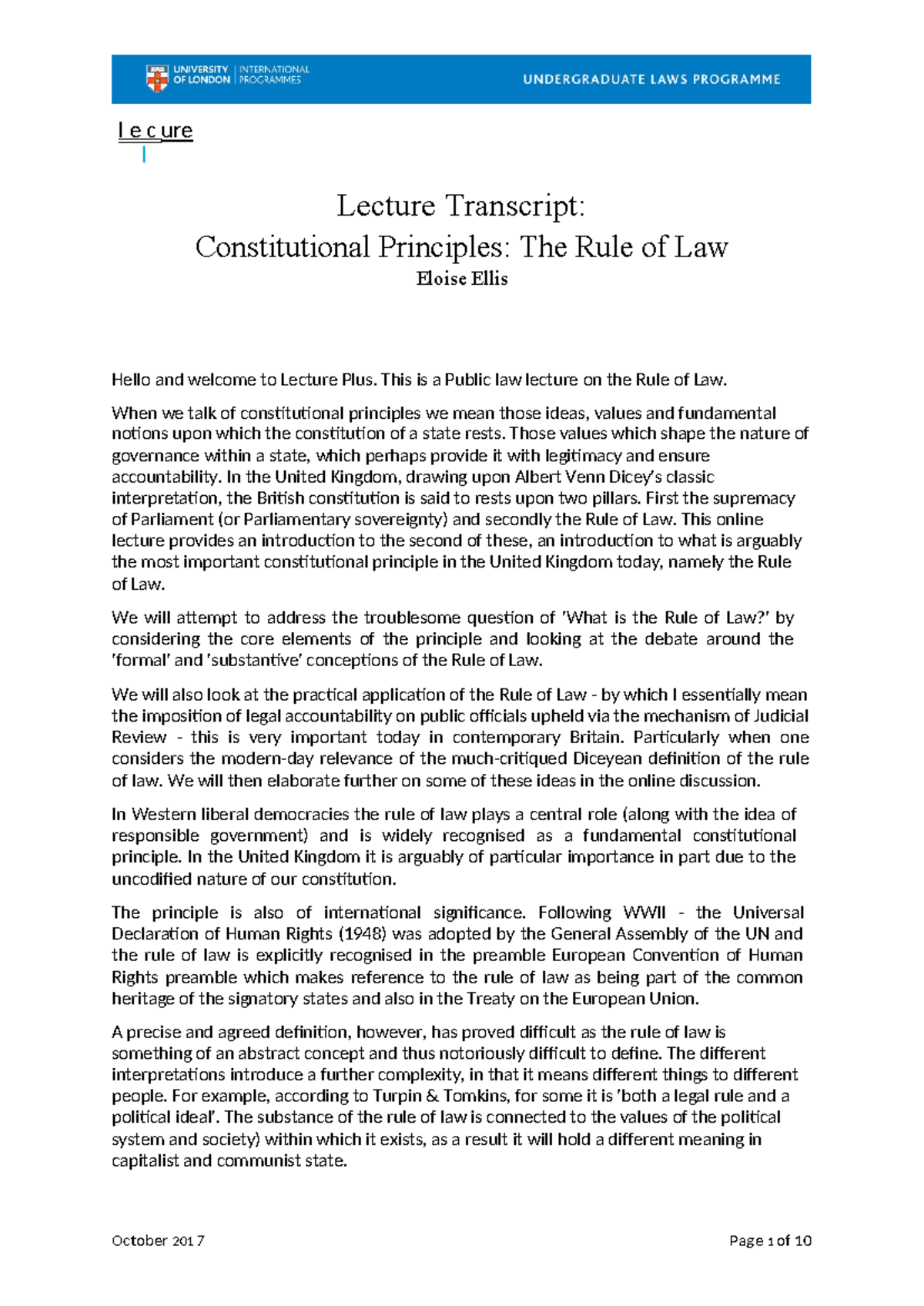 2017 Public Law Transcript - l e c ure Lecture Transcript ...