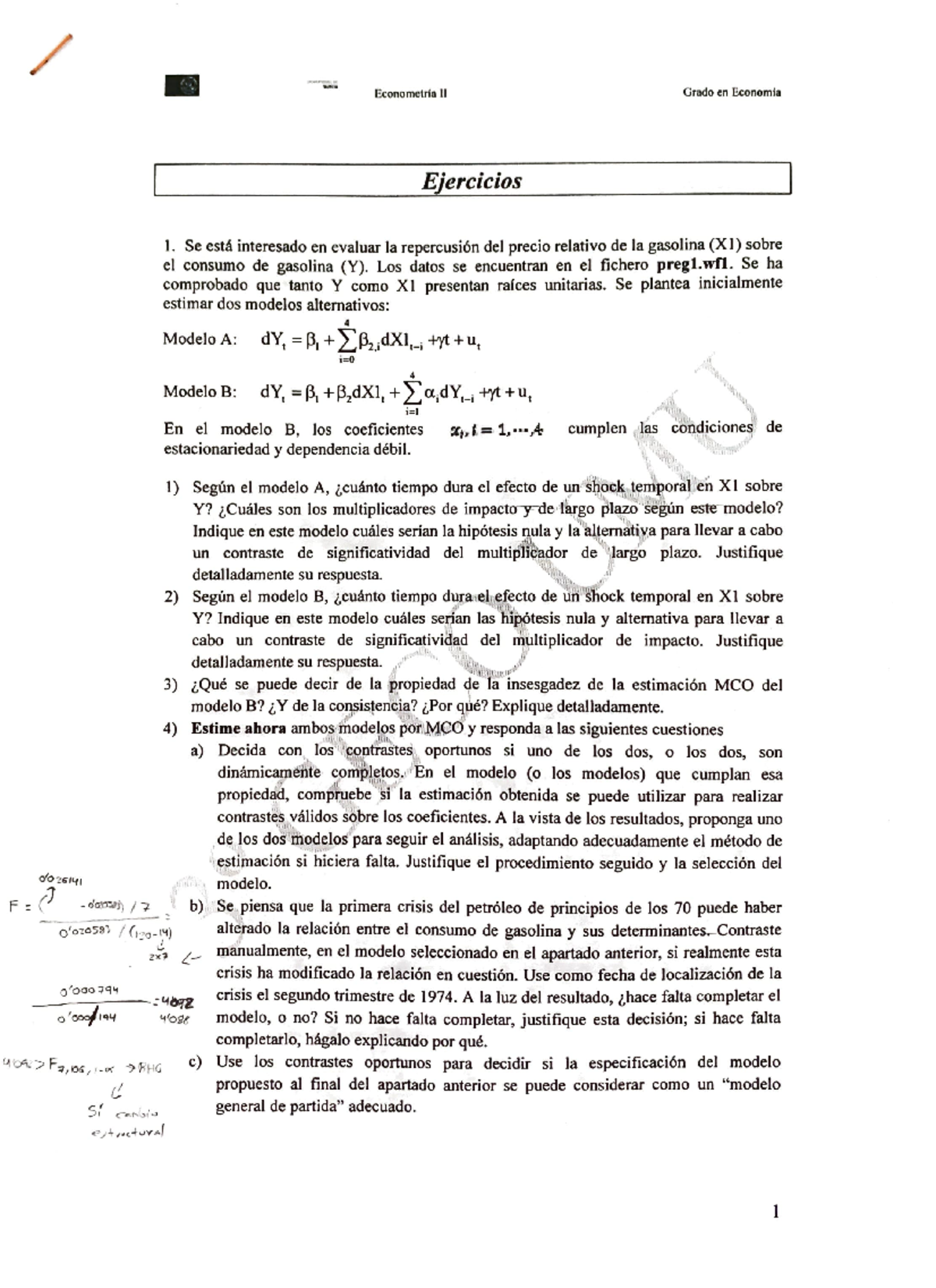 Repaso - ejercicios - Econometría II - Studocu