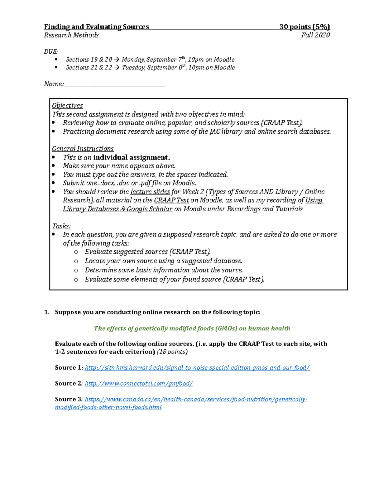 Finding Sources - Research Methods Fall 2020 DUE: Sections 19 & 20 ...