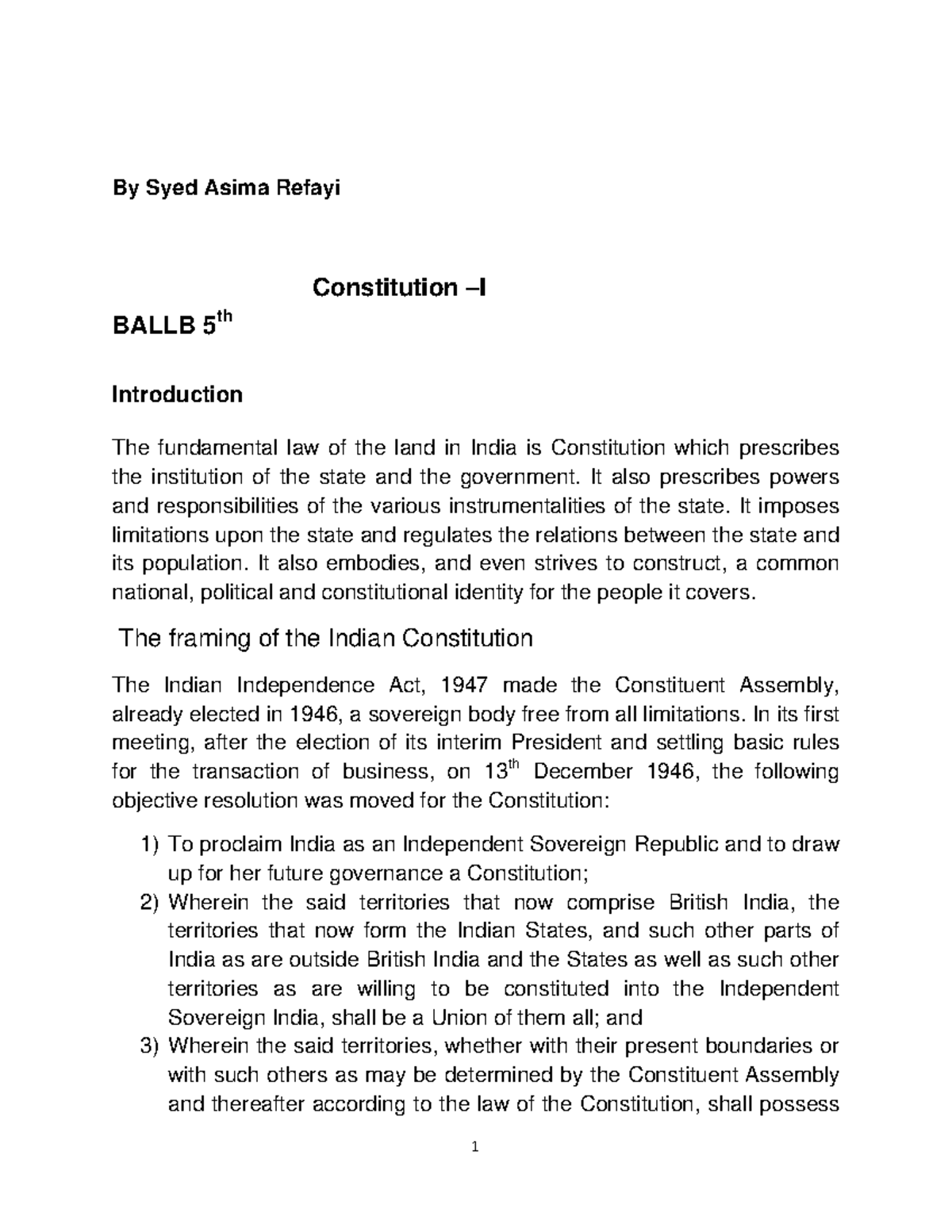 Salient features of Indian Constitution - By Syed Asima Refayi ...