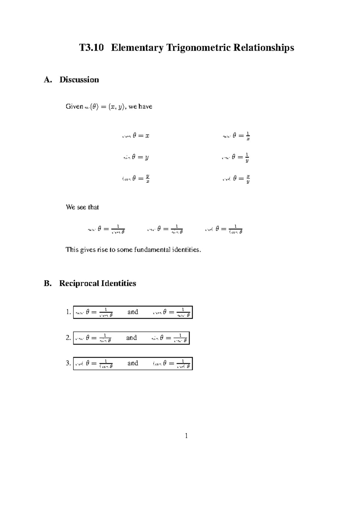 T3.10 elementary trigonometric relationships - T3 Elementary Trigonometric Relationships A ...