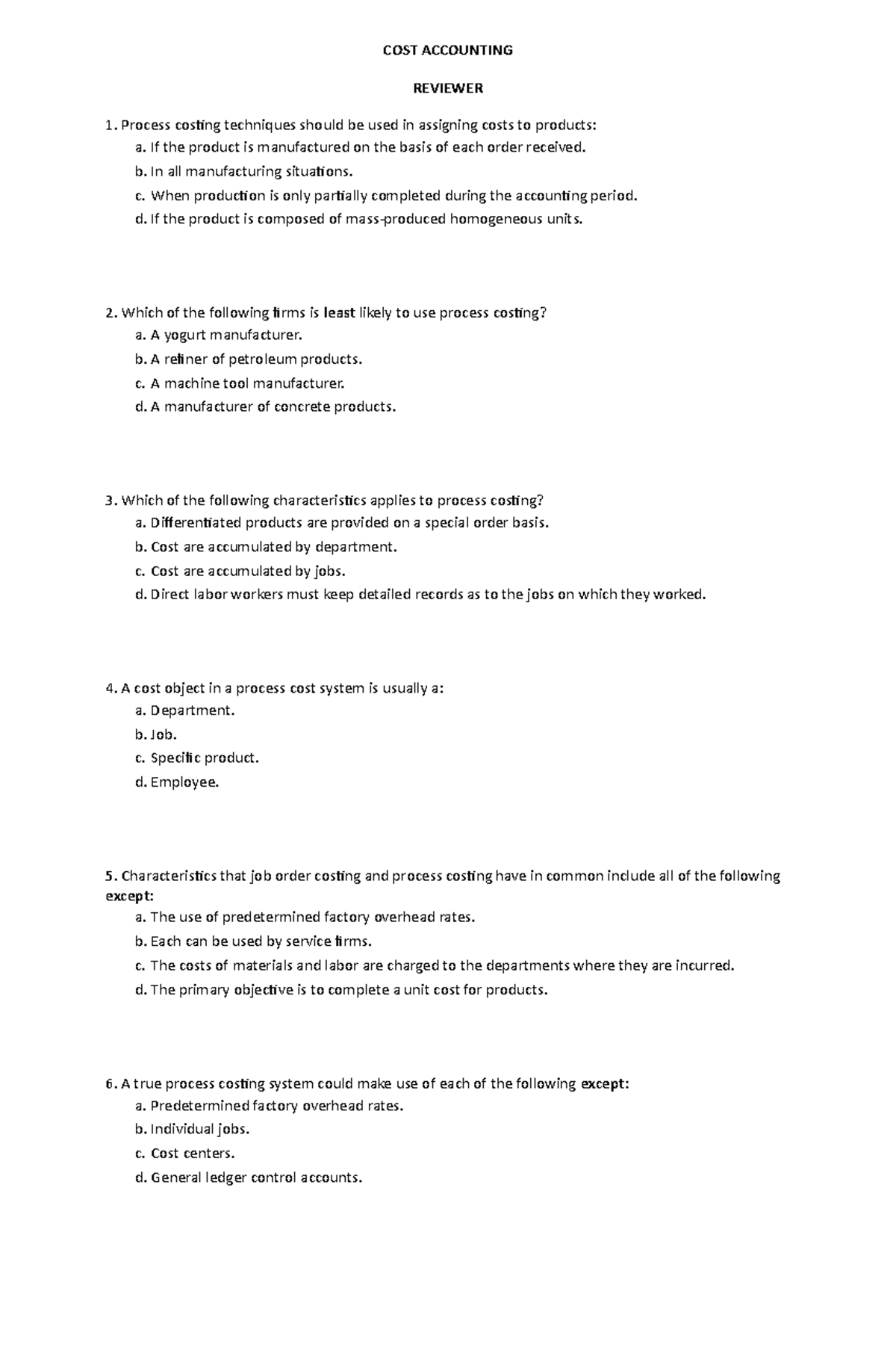 COST ACCOUNTING - COST ACCOUNTING REVIEWER - Studocu