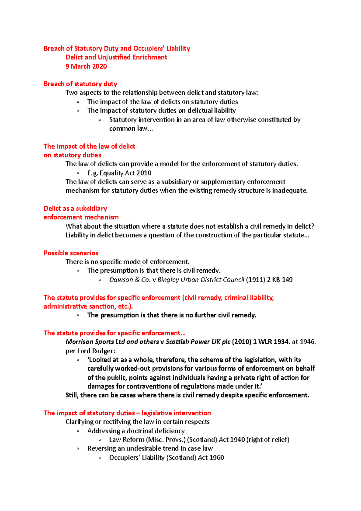 Lecture 27-Breach of Statutory Duty - 09:03 - Breach of Statutory Duty ...