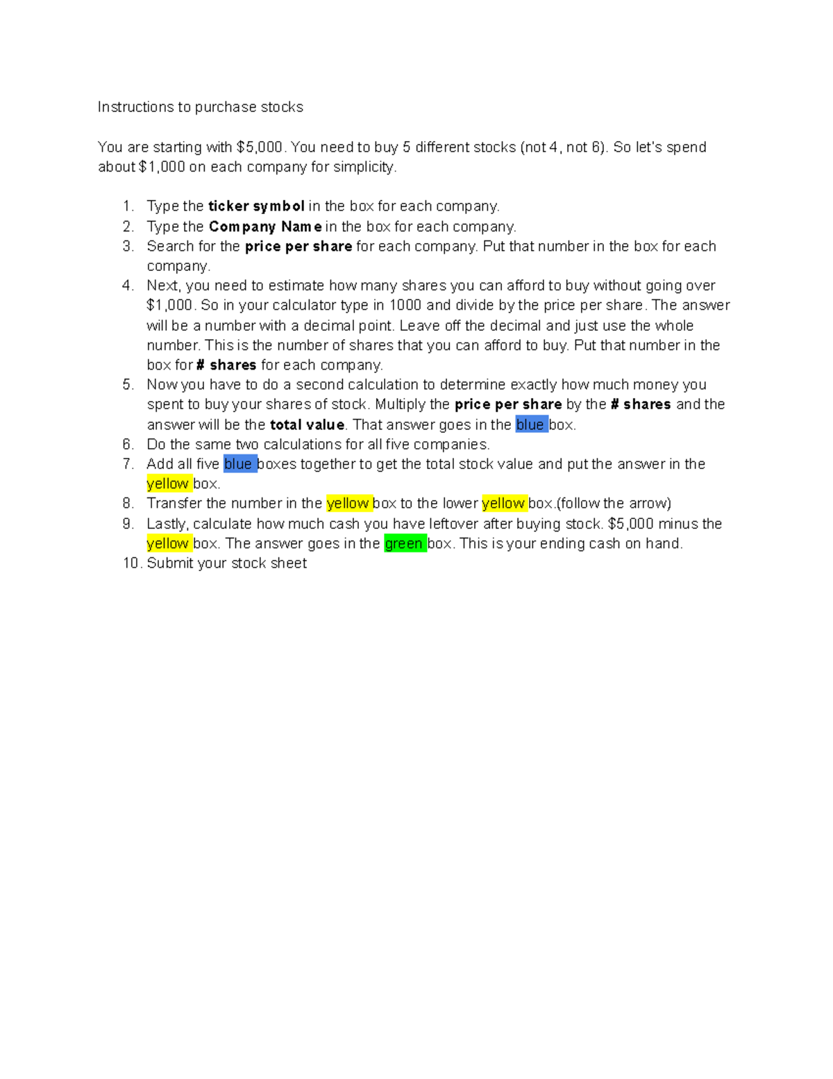 Stock purchase instructions - Instructions to purchase stocks You are ...