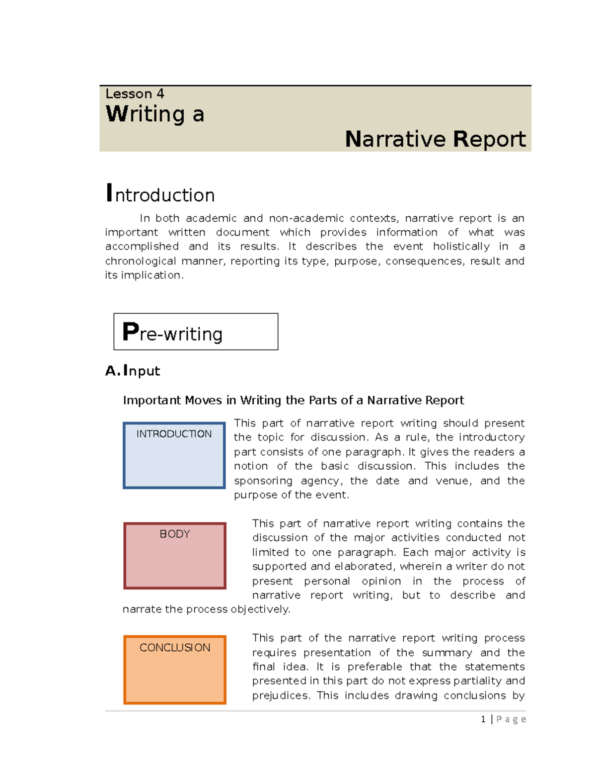 IS 105 IM Unit 2 Lesson 4 5 - Lesson 4 Writing a Narrative Report ...
