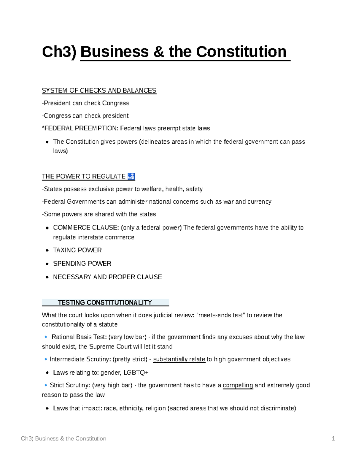 Class and Book Notes - chapter 3 (Business and the Constitution) - Ch3 ...