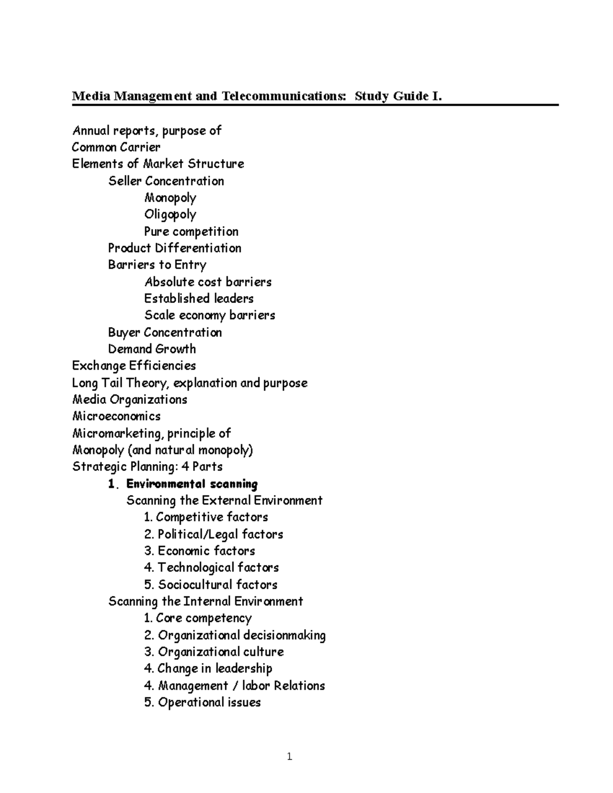 COM 4480 study guide 1 - Media Management and Telecommunications: Study ...
