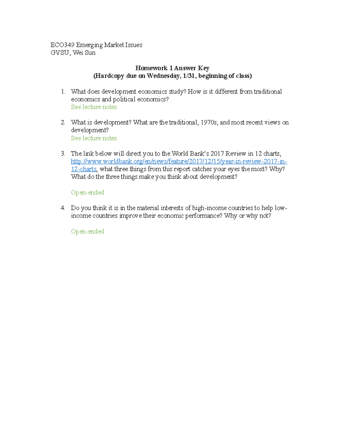 Homework 1 answer - ECO349 Emerging Market Issues GVSU, Wei Sun ...