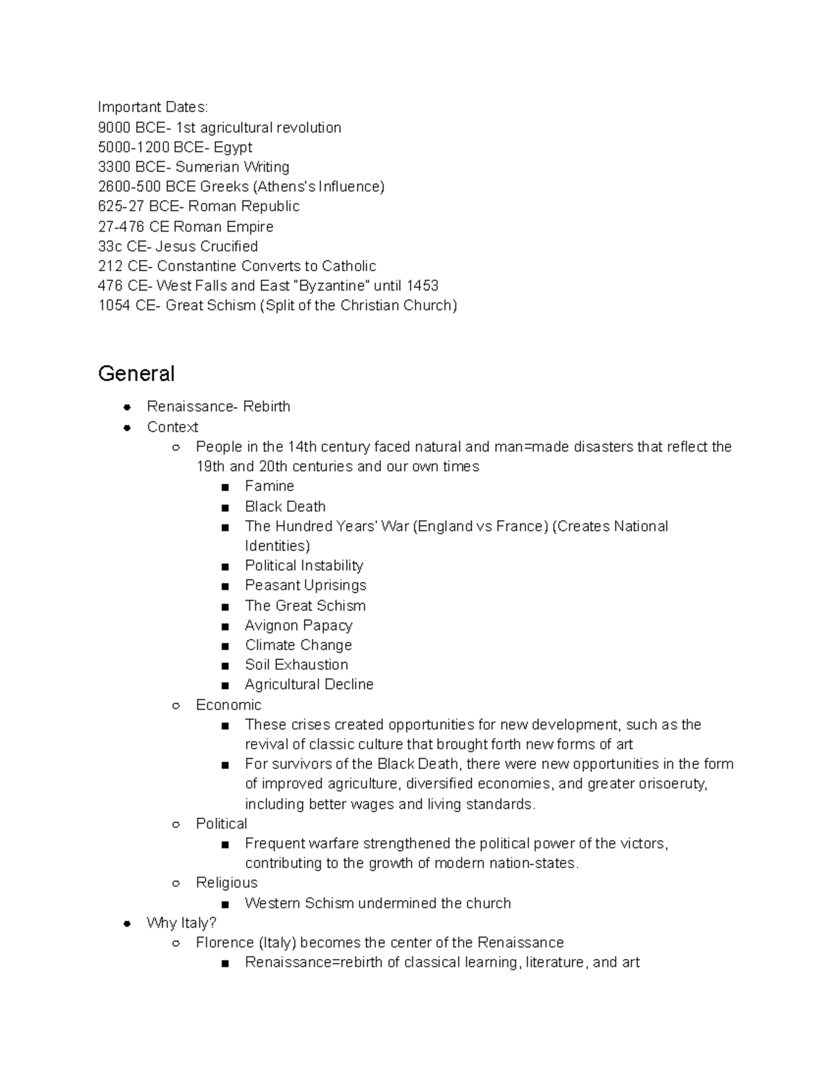AP Euro Unit 1 Notes - Important Dates: 9000 BCE- 1st agricultural ...