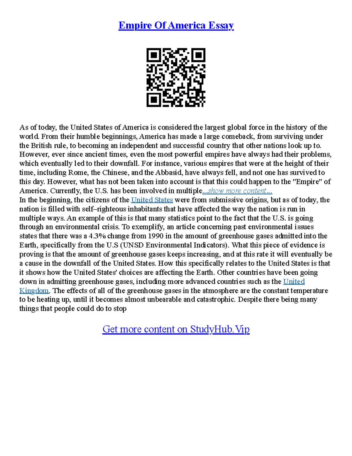 Ccot Essay Example - Empire Of America Essay As of today, the United ...