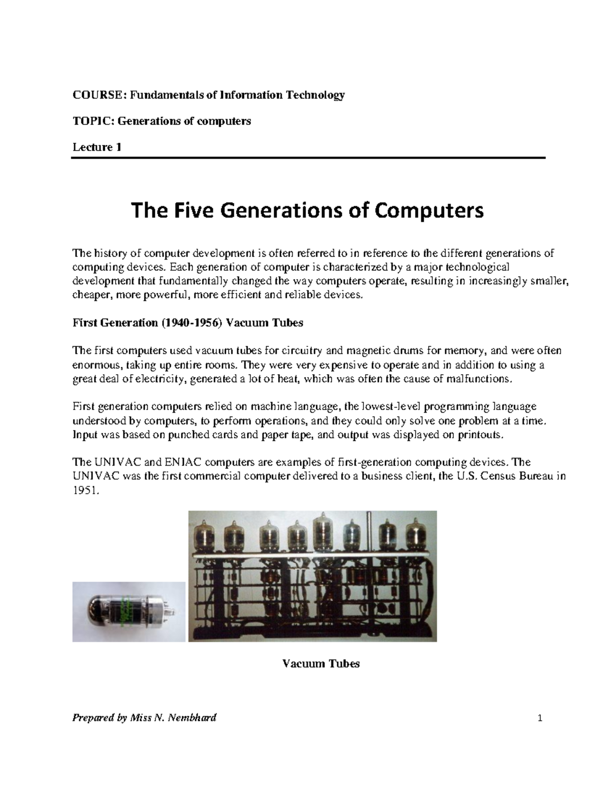 IT Lec 1 History of Computers - COURSE: Fundamentals of Information ...