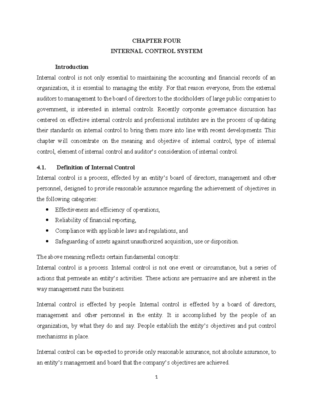 Auditing Principle 1 ch4 - CHAPTER FOUR INTERNAL CONTROL SYSTEM ...