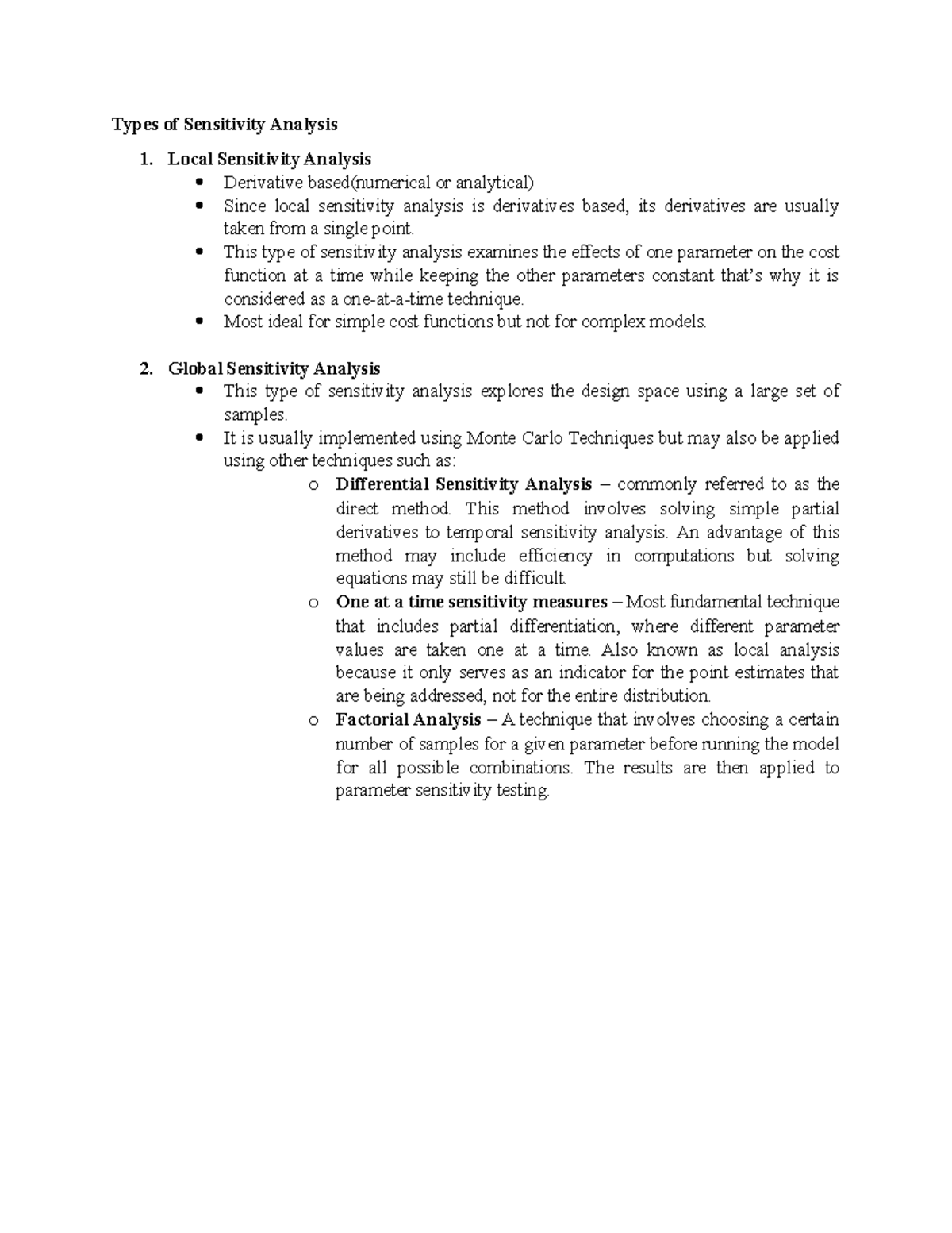 Types Of Sensitivity Analysis Types Of Sensitivity Analysis Local