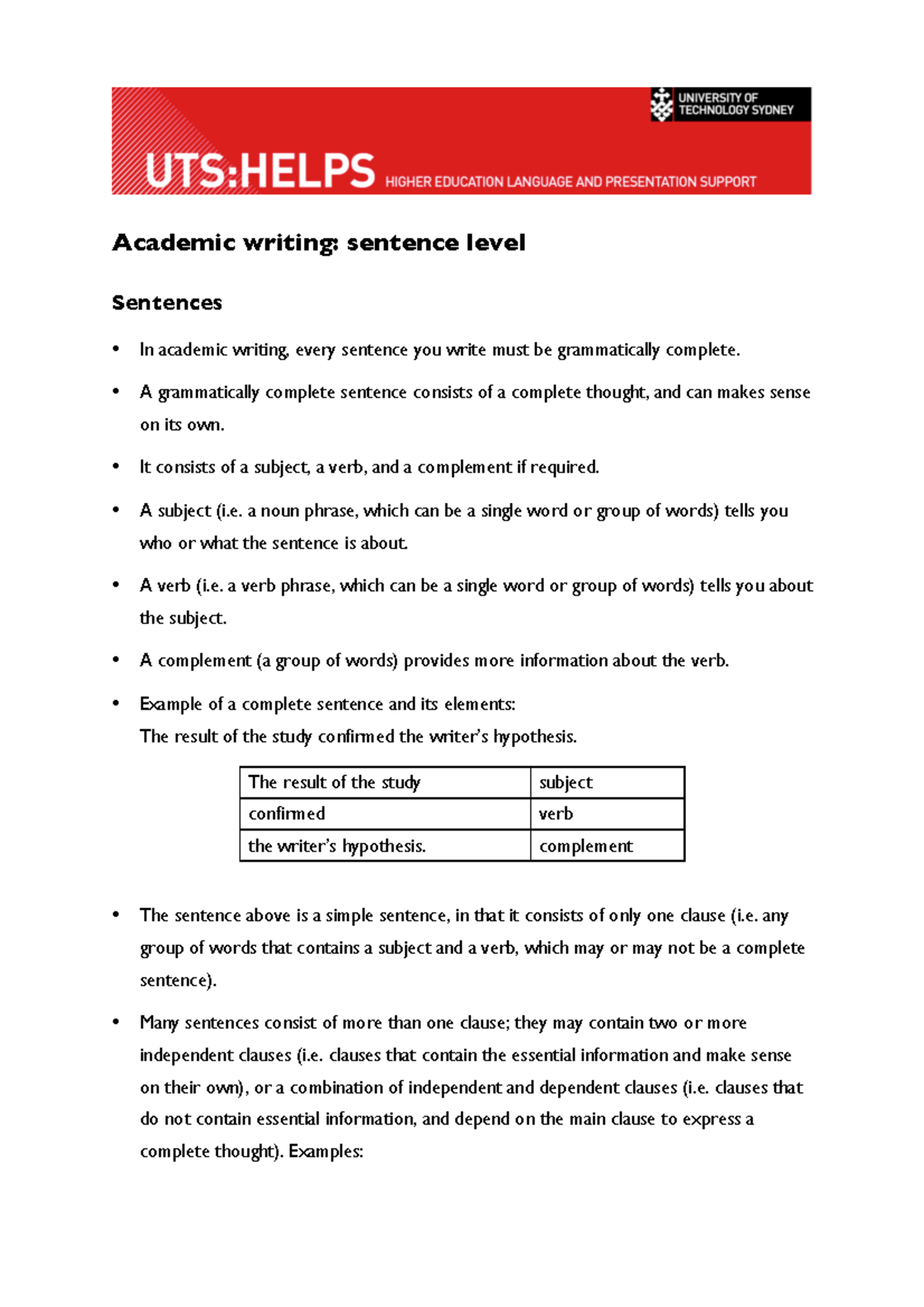 Sentence structure - Academic writing: sentence level Sentences In ...