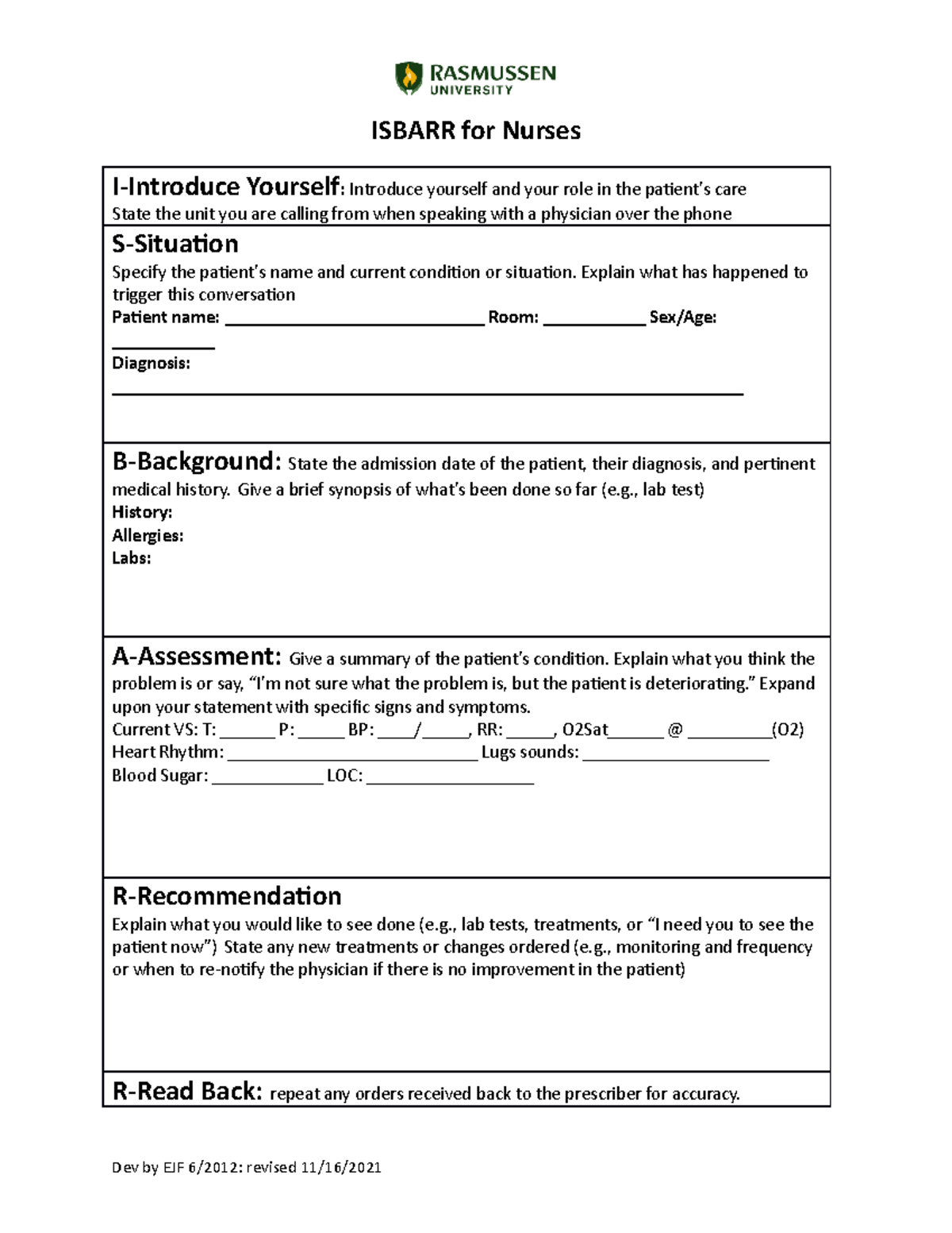 NUR2571 Module 04 Isbarr for Nurses v2 - ISBARR for Nurses I-Introduce ...