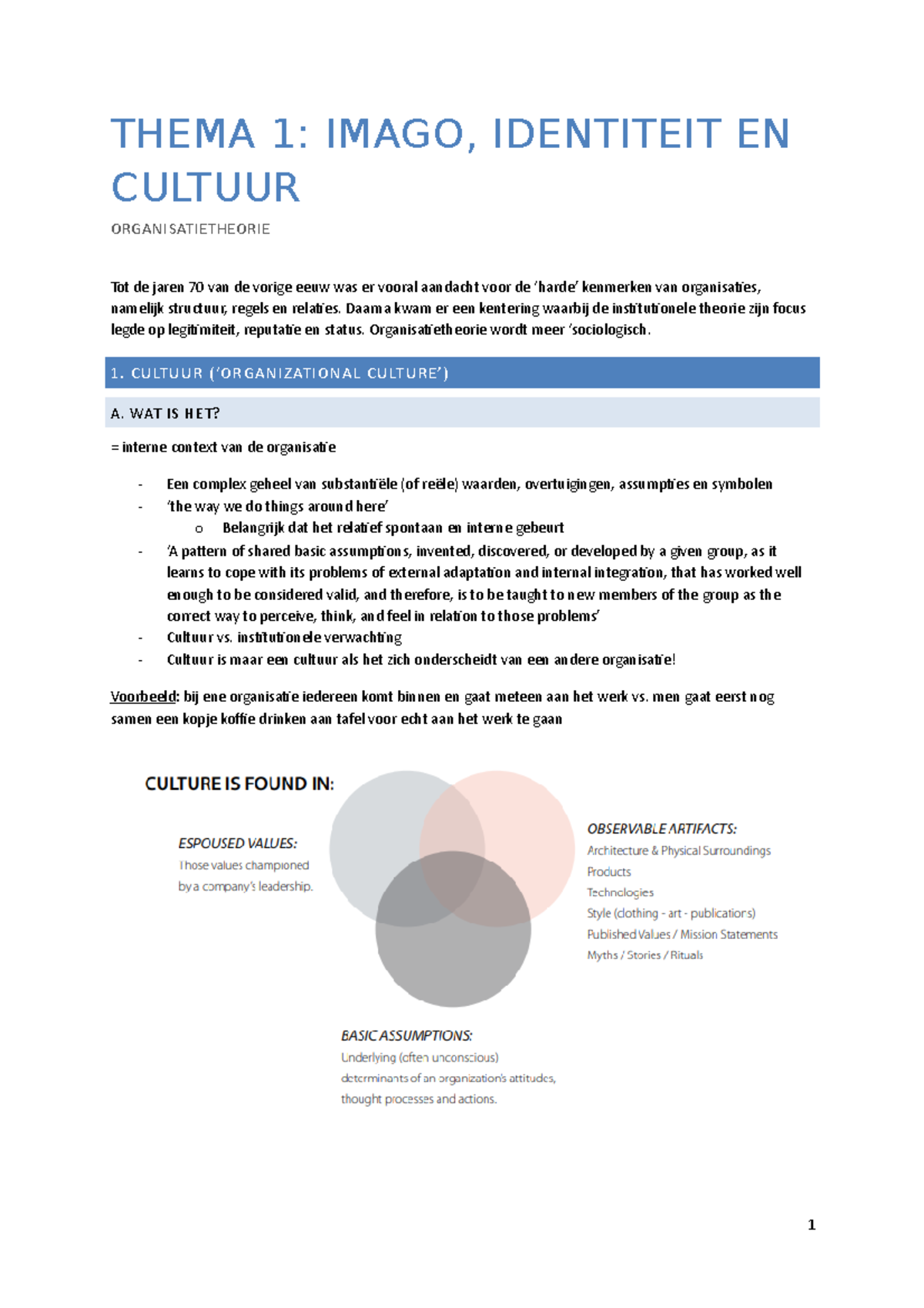 Sv organisatietheorie thema 1 - imago, cultuur en identiteit - THEMA 1 ...