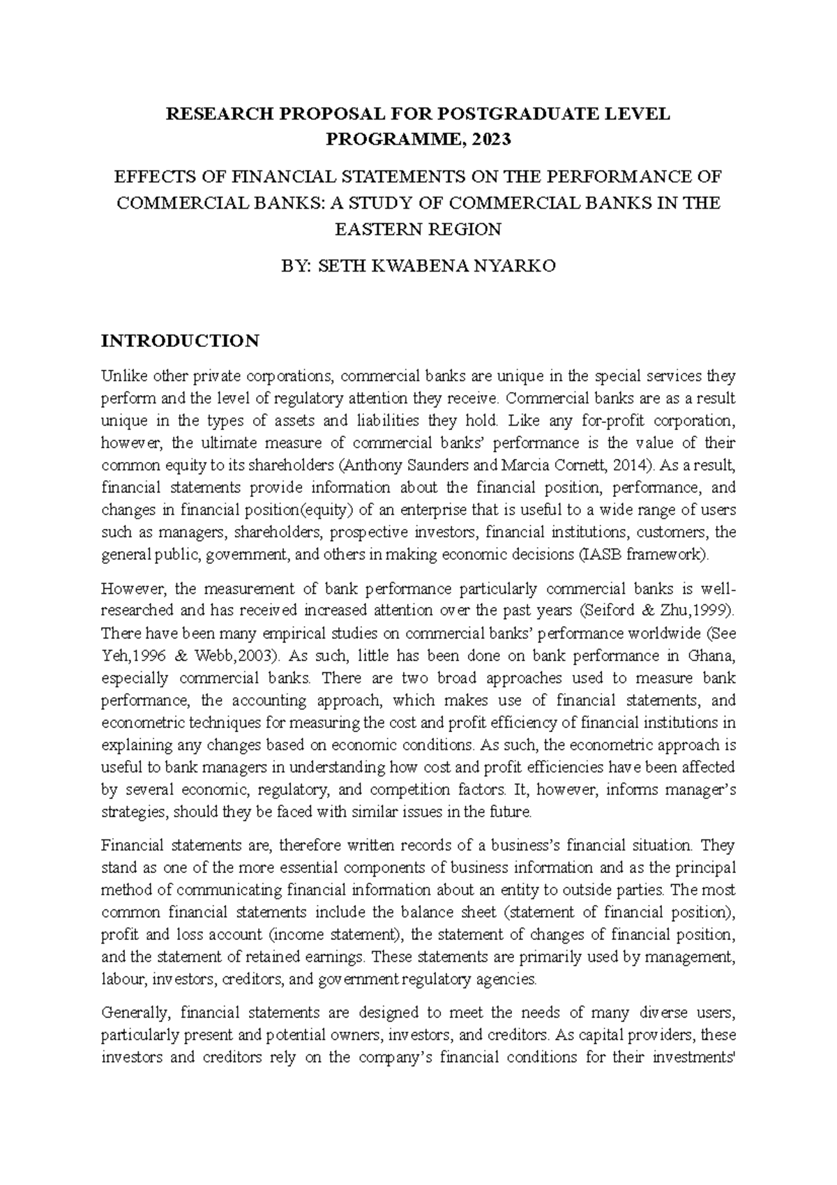 MY Research Proposal - RESEARCH PROPOSAL FOR POSTGRADUATE LEVEL ...