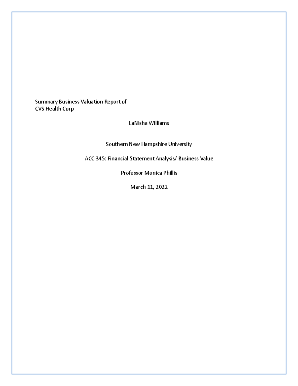 Module 1 - Final Part I - This report is for the sale of a minority ...