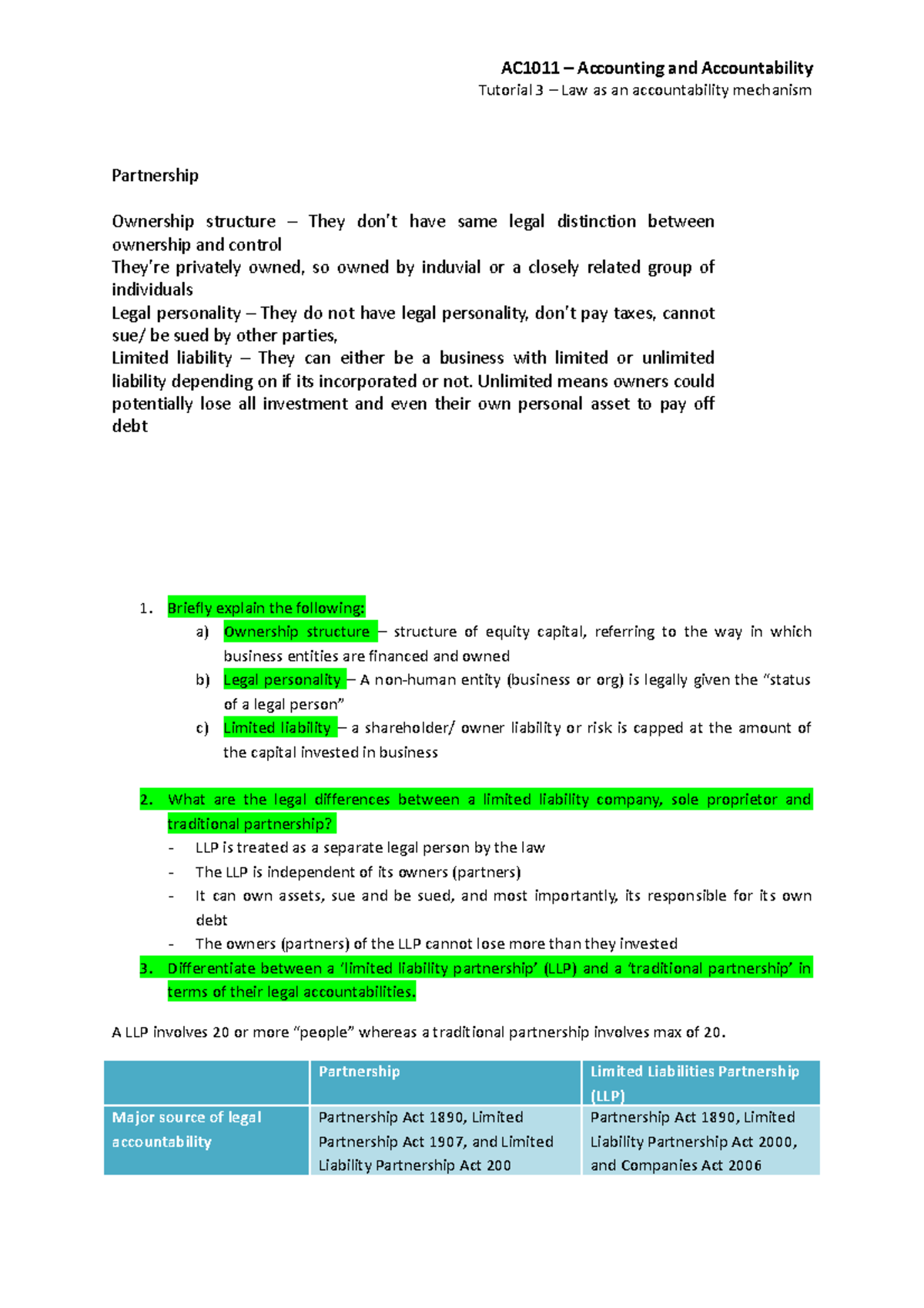 Tut 3 - Law as an accountability mechanism - AC1011 – Accounting and ...