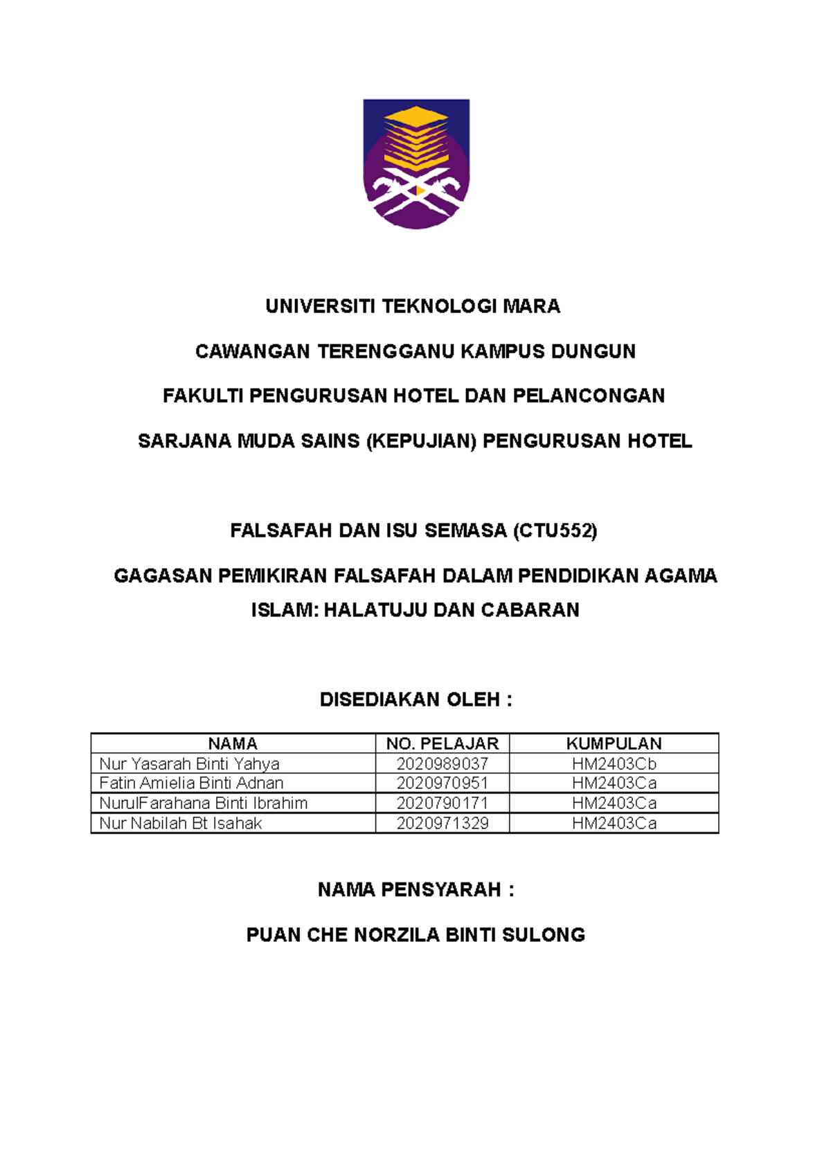 CTU 552 ASSIGNMENT - UNIVERSITI TEKNOLOGI MARA CAWANGAN TERENGGANU ...