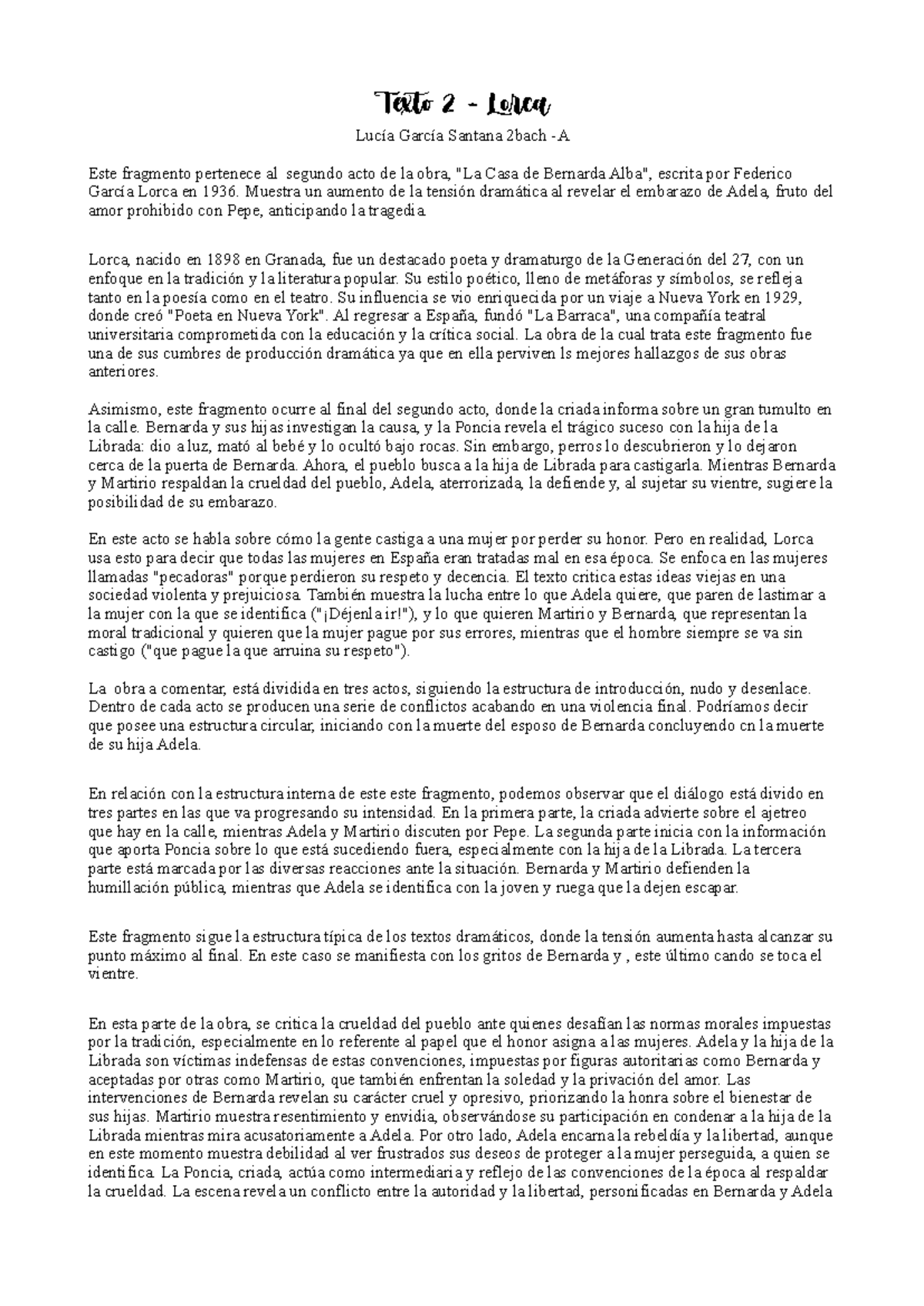 Texto 2 - Lorca - Texto 2 - ca Lucía García Santana 2bach -A Este fragmento pertenece al segundo ...