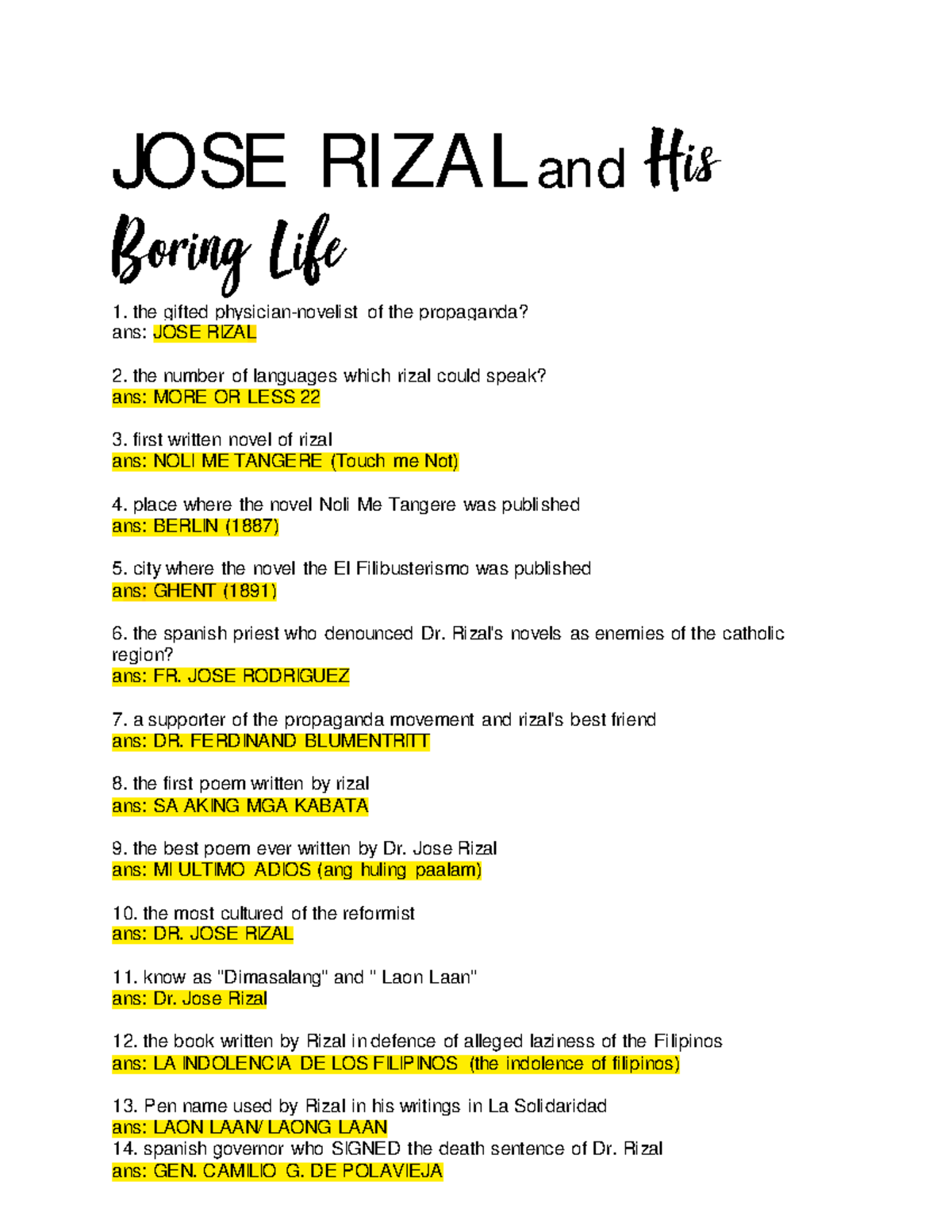 Gen Ed N2 Rizal - JOSE RI ZAL and His Boring Life the gifted physician ...
