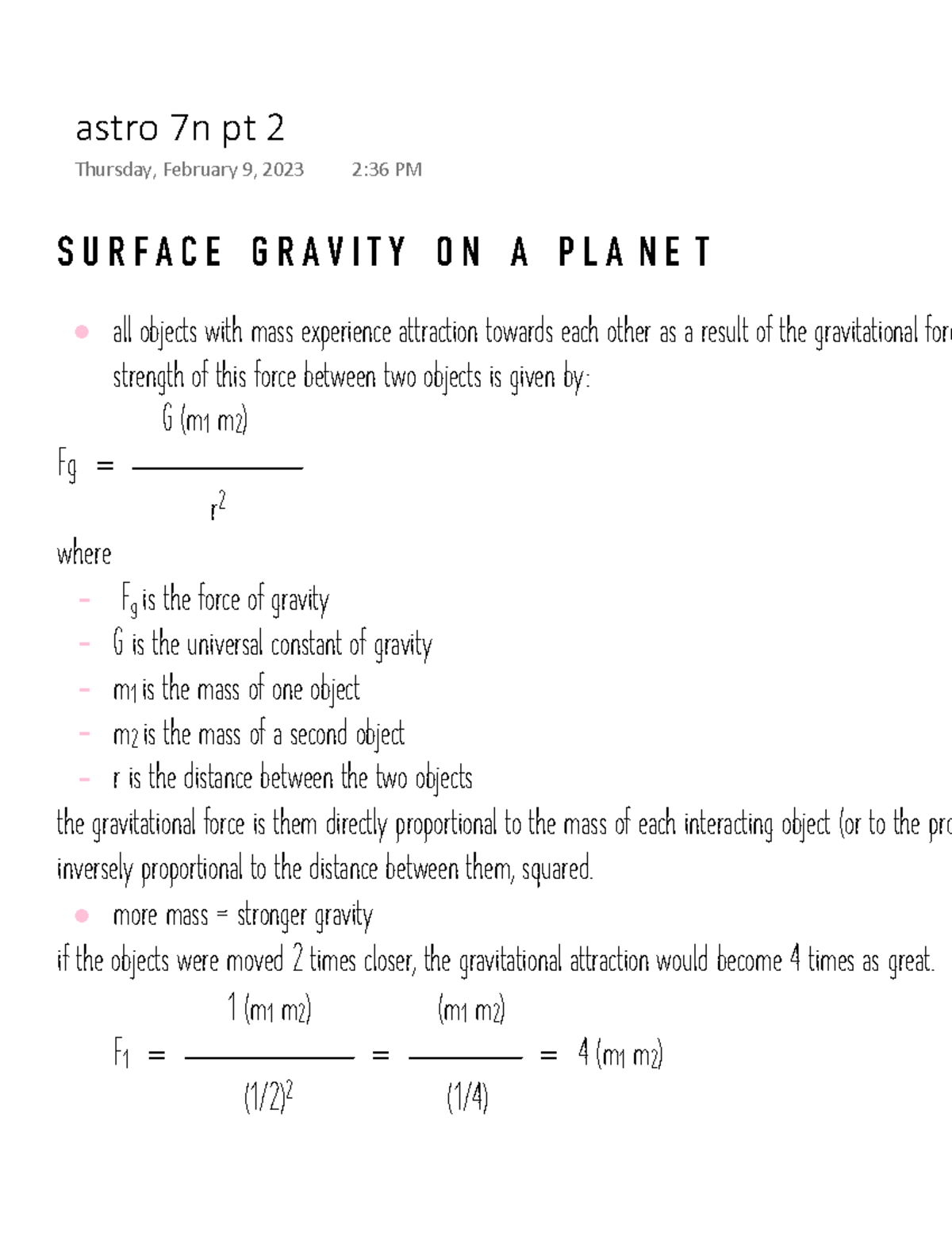 Astro 7n Exam 1 - S U R F A C E G R A V I T Y O N A P L A N E T all ...