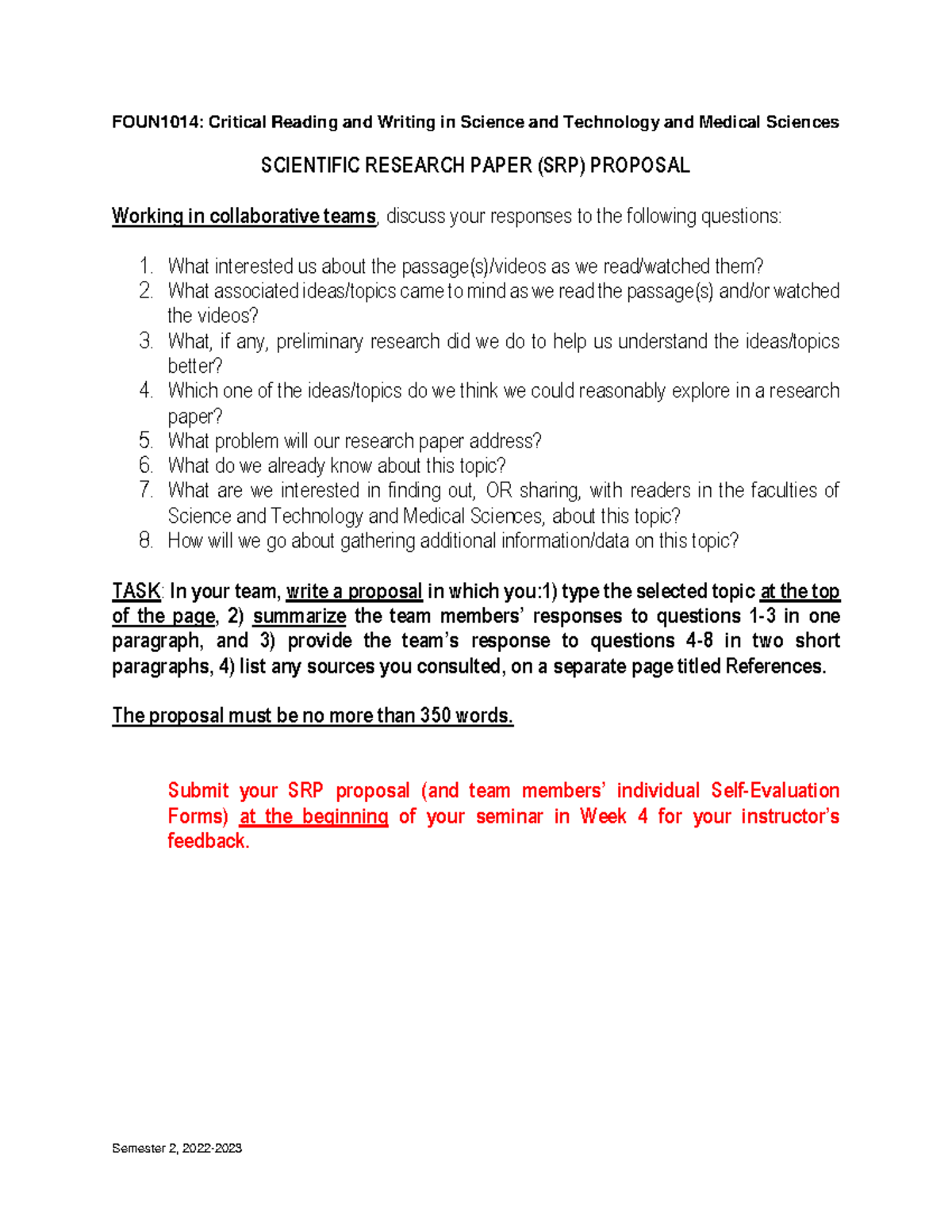 # 2 - Proposal -Scientific Research Paper (SRP) - Semester 2, 2022-23 - Semester 2, 2022 ...