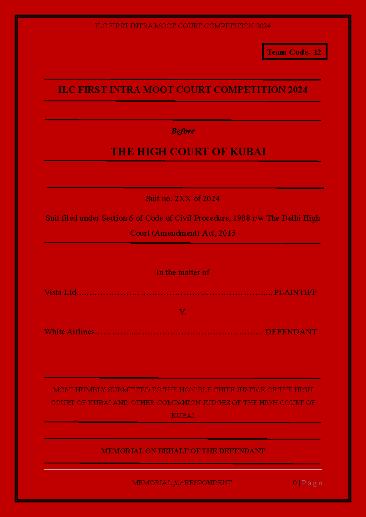 TC-12 Defendant ILC - intra moot court memorial - Team Code- 12 ILC ...