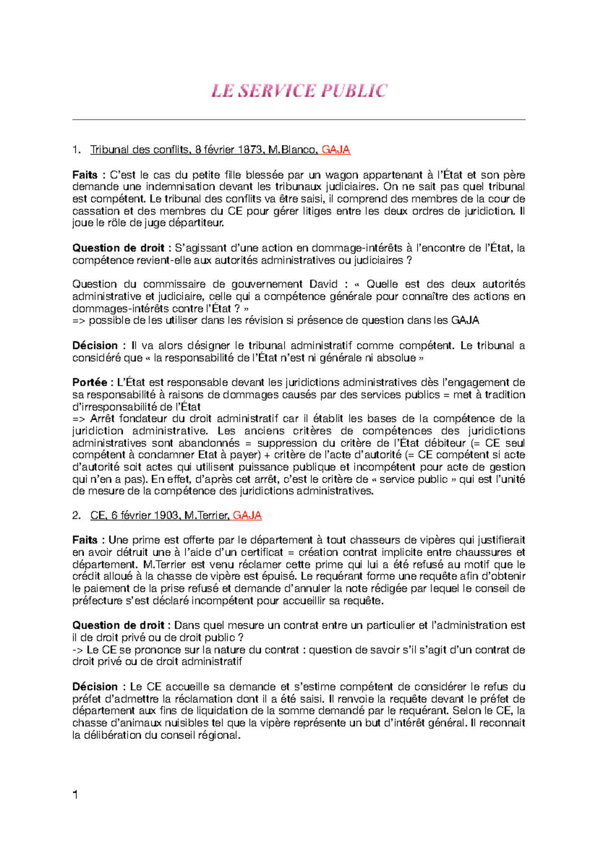 6° Le service public - GAJA relevé des travaux dirigés pratiqués de ...