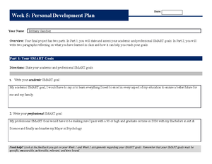 Personal Development Plan Project - Date: Your Name: Brittany Sanchez ...