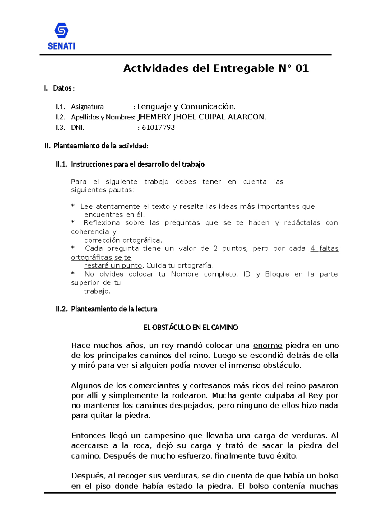 Entregable+N°+01+-+2024+(1)+hecho - Actividades del Entregable N° 01 I. Datos : I. Asignatura ...