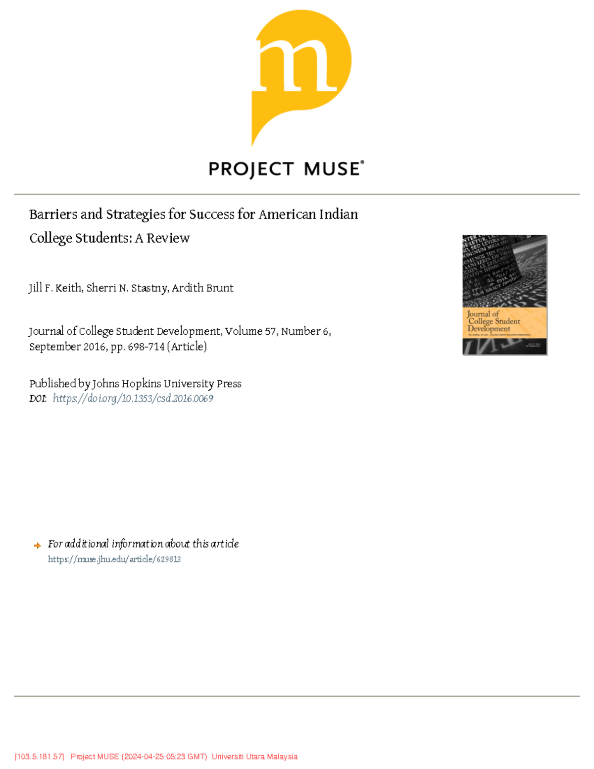 Project muse 629813 - Barriers and Strategies for Success for American ...
