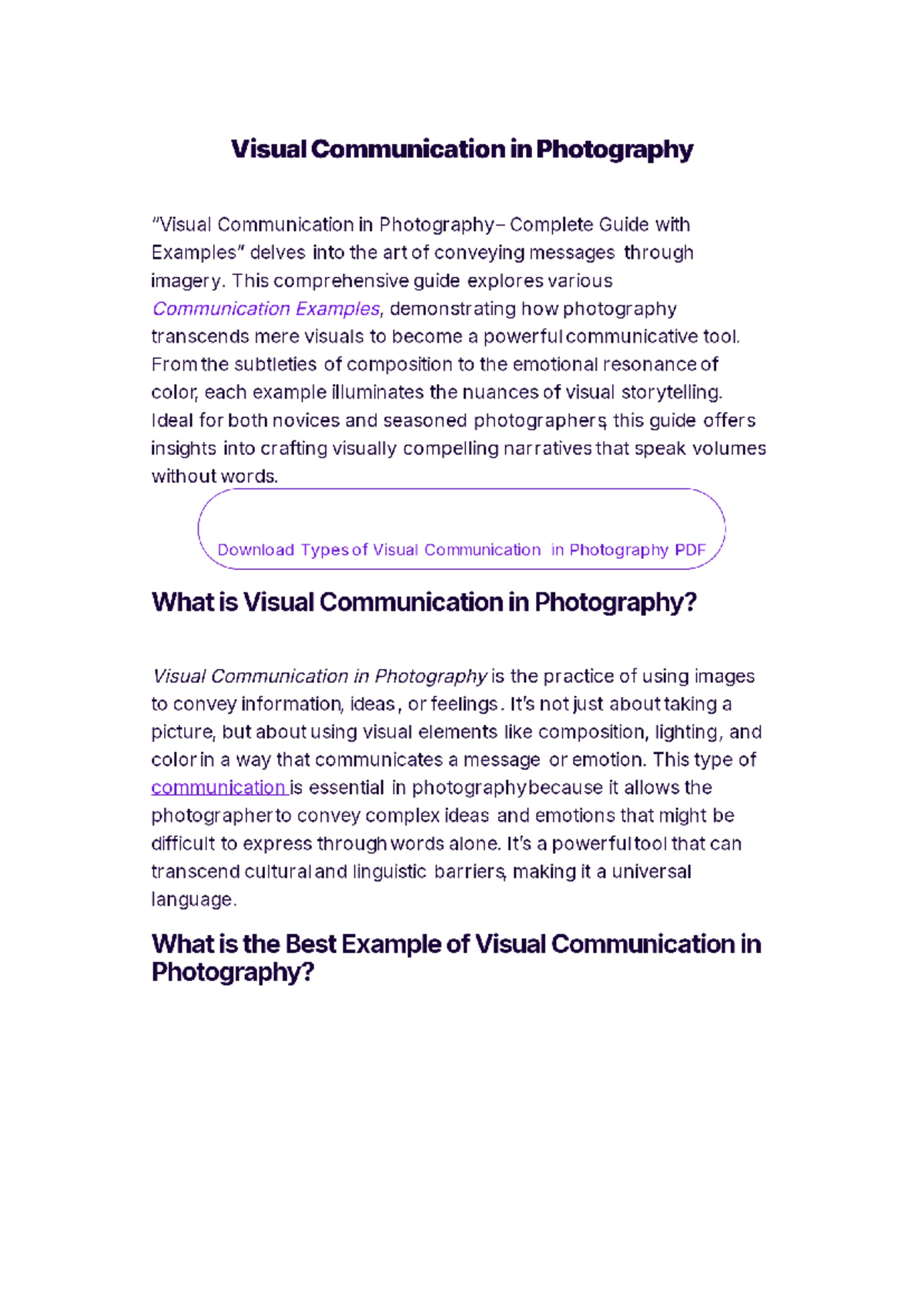 Photography as Visual Communication - Visual Communication in ...