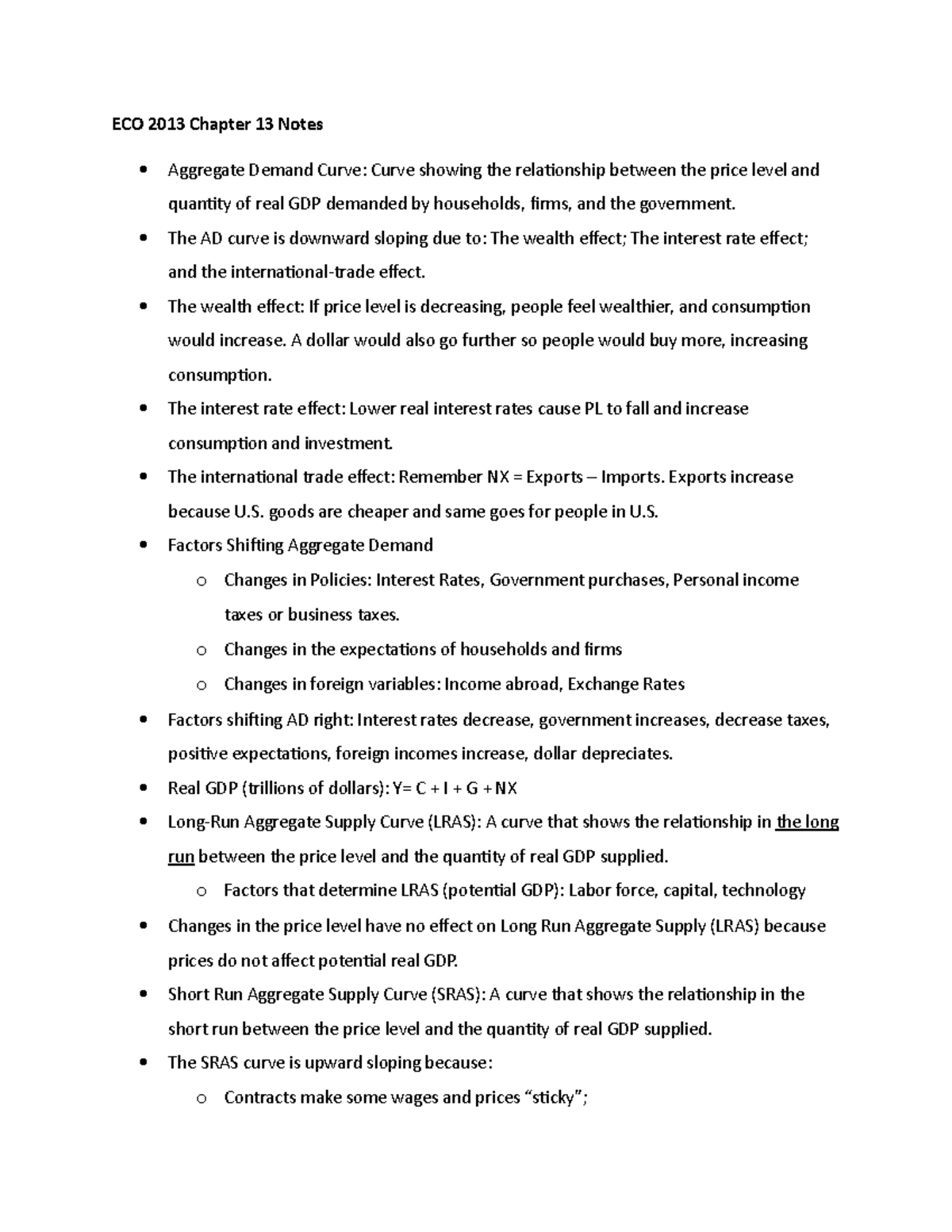 ECO 2013 Chapter 13 Notes - ECO 2013 Chapter 13 Notes Aggregate Demand ...