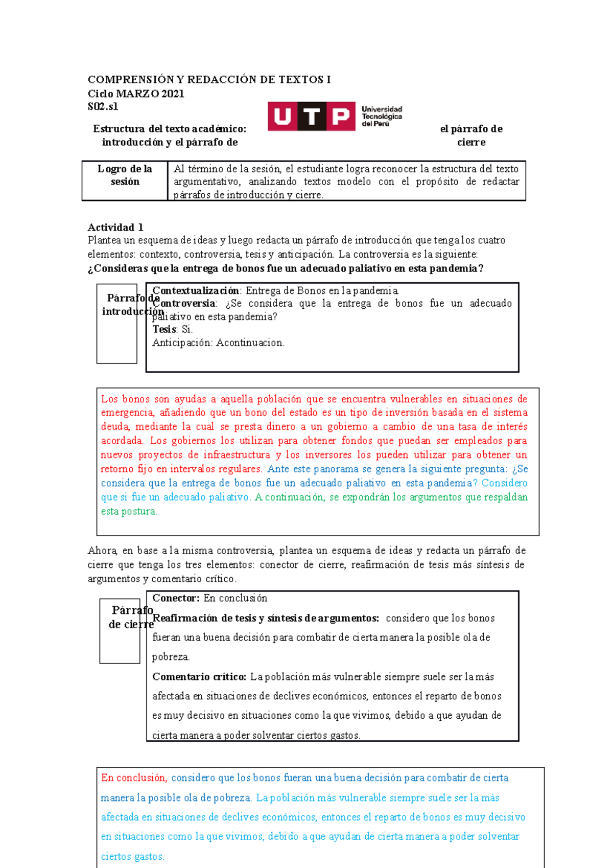 S02.s1-Párrafo Introducción y cierre - COMPRENSIÓN Y REDACCIÓN DE ...