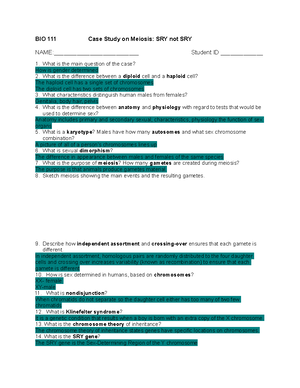 Chapter 11Meiosis - Lecture Notes - Chapter 11 – Meiosis and Sexual ...