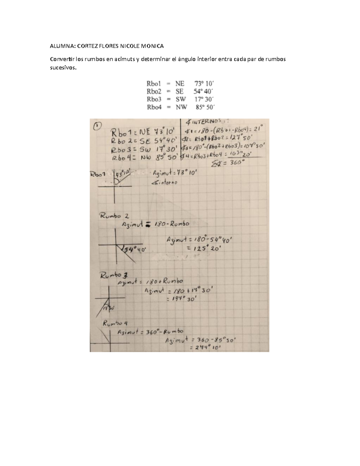 Practica de azimut - Topograf{ia - ALUMNA: CORTEZ FLORES NICOLE MONICA Convertir los rumbos en ...