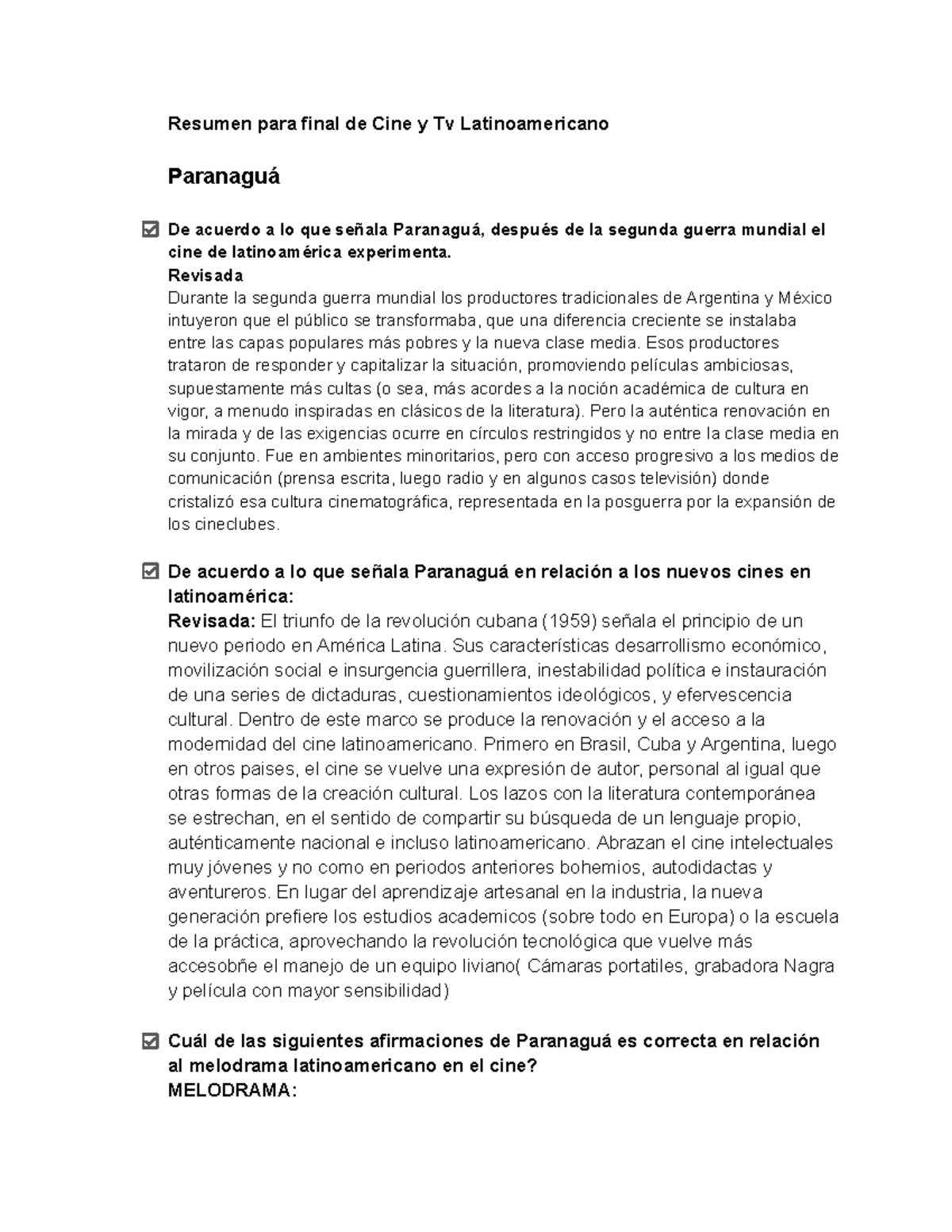 Preguntero Final Cine y Tv Latinoamericano - Resumen para final de Cine ...
