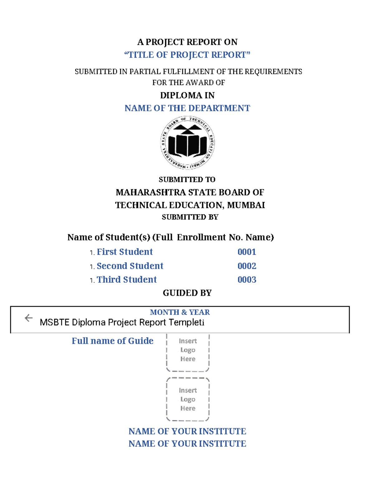543723444 Msbte 20CPP 20 Project 20 Format - A PROJECT REPORT ON “TITLE ...