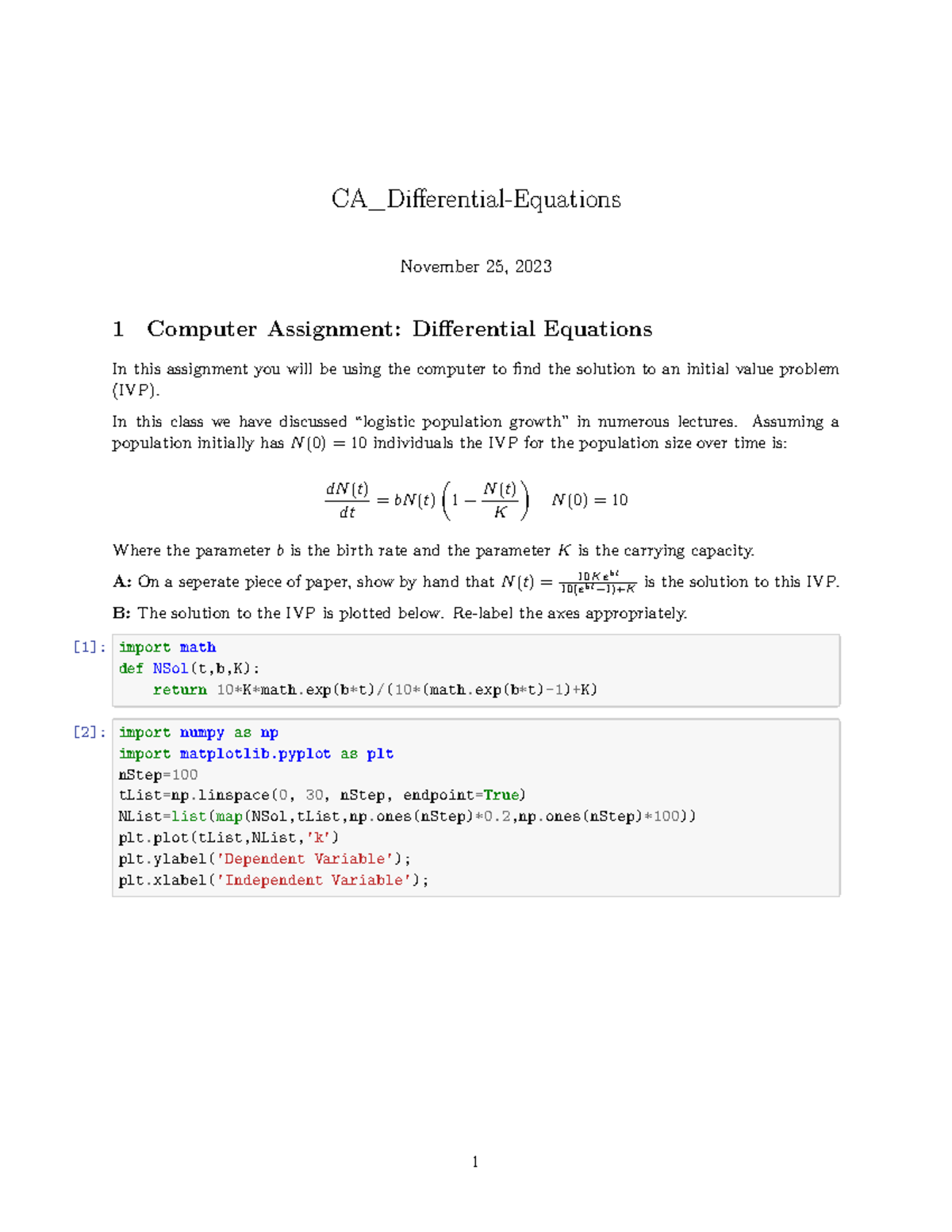 CA Differential-Equations - CA_Differential-Equations November 25, 2023 1 Computer Assignment ...