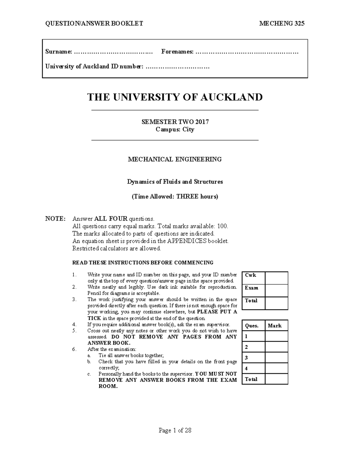 Exam November 2017, questions - QUESTION/ANSWER BOOKLET Surname ...